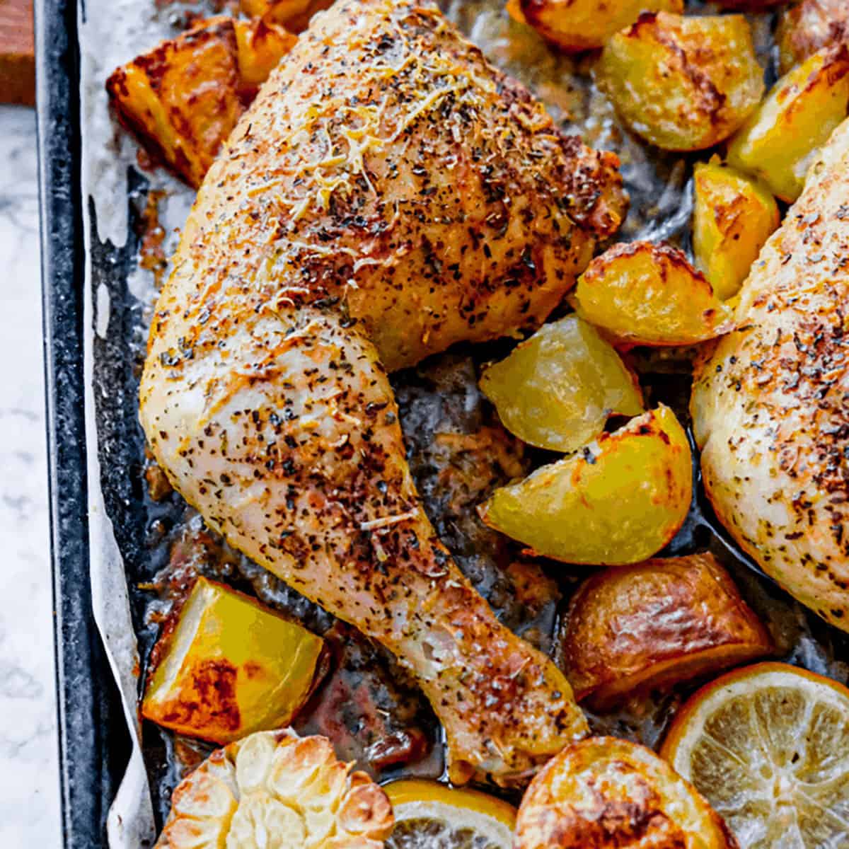 Crispy Parmesan & Herb Chicken Quarters with Roast Potatoes - Cristina ...