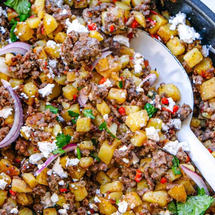 Beef and Potato Hash with Red Pepper and Feta - Cristina's Kitchen