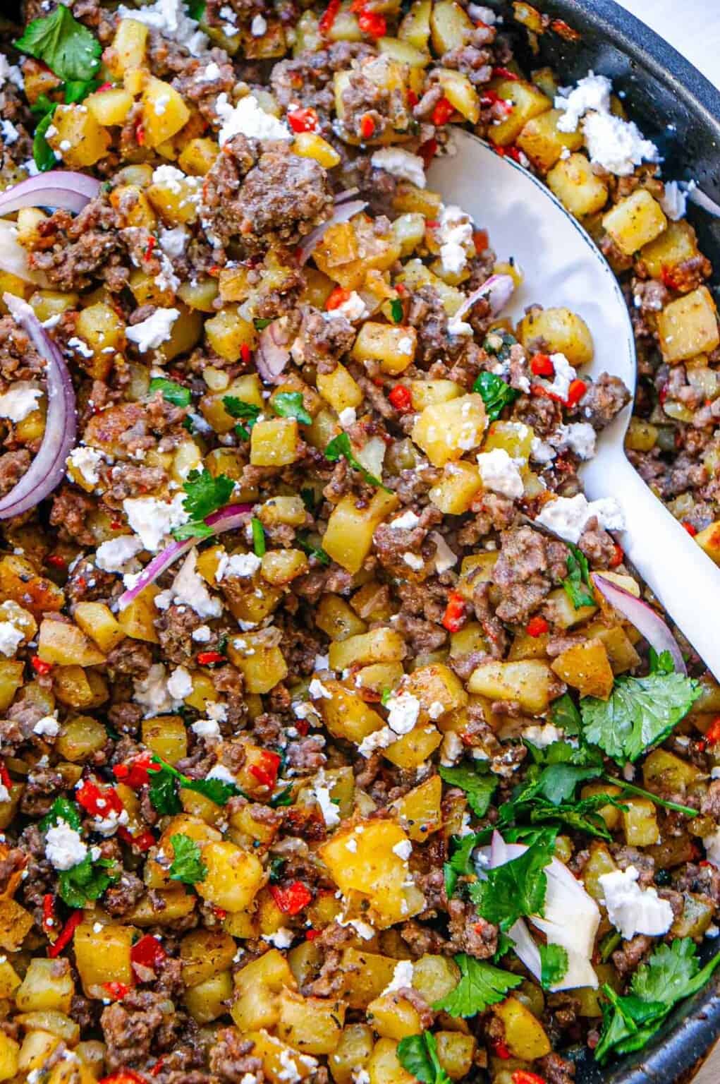 Beef and Potato Hash with Red Pepper and Feta - Cristina's Kitchen