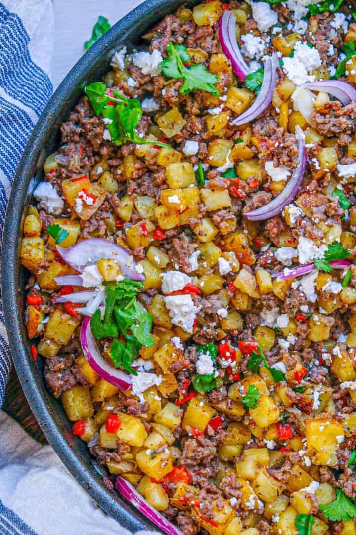 Beef and Potato Hash with Red Pepper and Feta - Cristina's Kitchen