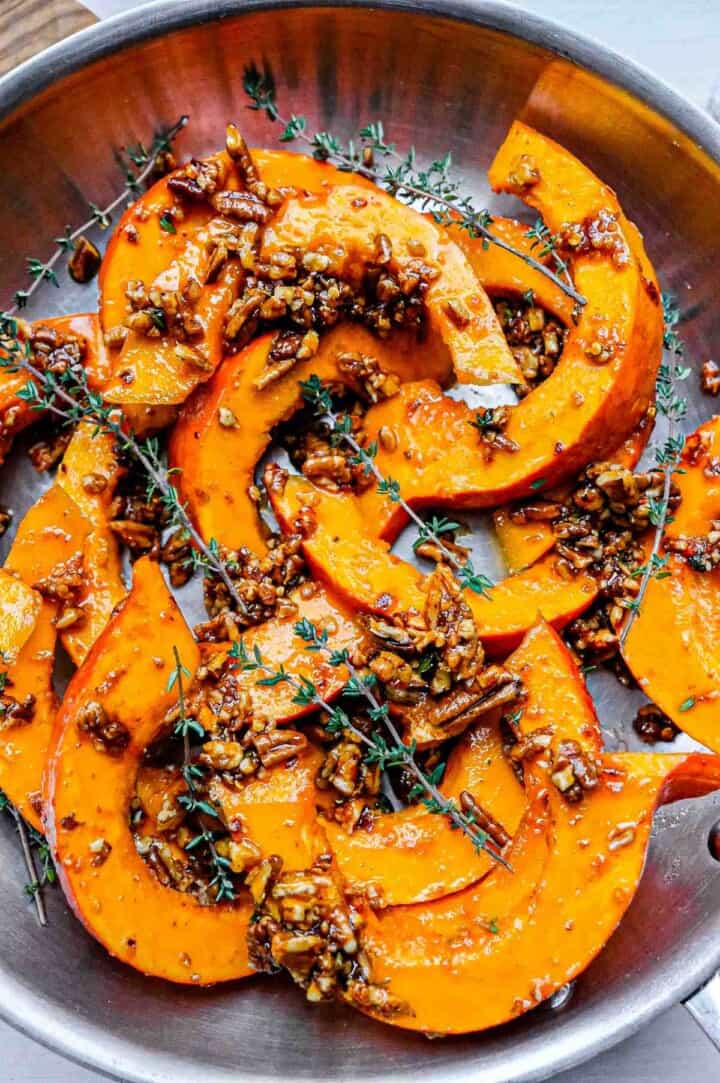 Roasted Red Kuri Squash with Pecans, Honey & Thyme - Cristina's Kitchen