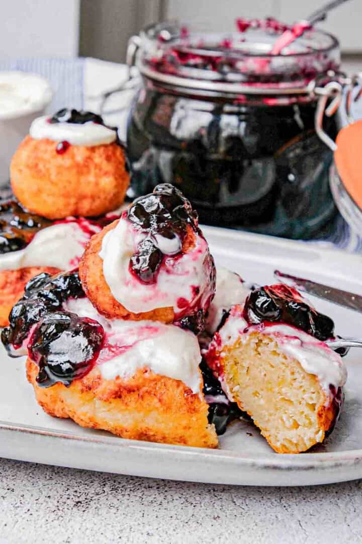 Papanasi: Romanian Sweet Cheese Donuts with Blueberries & Cream ...